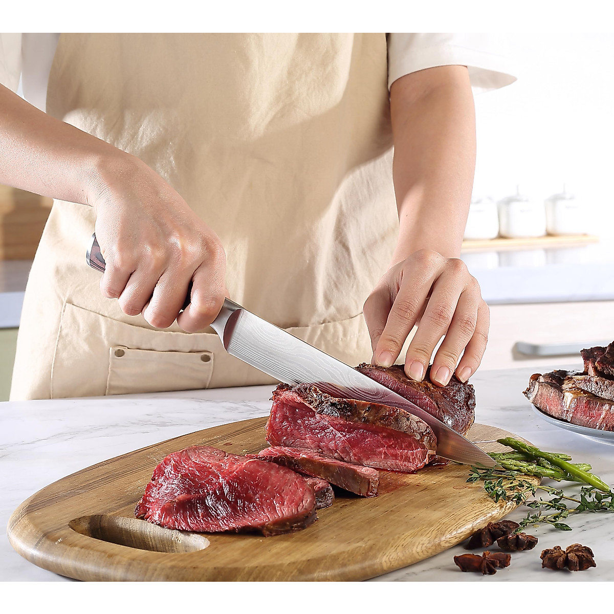 PAUDIN Carving Knife 8 inch, Ultra Sharp Brisket Slicing Knife, Premium Meat Cutting Knife German Stainless Steel, BBQ Knife with Ergonomic Handle, for Slicing Roast, Meats and Vegetables