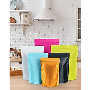 100 Pack Resealable Stand Up Bags,Smell Proof Pouch Sealable Foil Pouch Bags for Packaging (Black, 4.7" x 7.9")