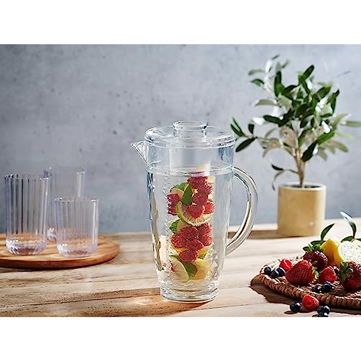 Water Infuser Pitcher – Fruit Infuser Water Pitcher By Home Essentials & Beyond – Shatterproof Acrylic Pitcher – Elegant Durable Design – Ideal for Iced Tea, Fruit Infused Water and Juice (67.7 oz.)