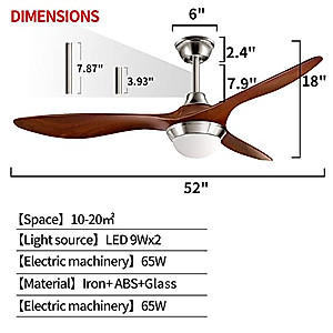 Surtime 52" Modern Ceiling Fans with Light Remote Control, Indoor Outdoor Reversible Ceiling Fan Lamp, Timer Control 6 Wind Speeds Dimmable with Memory Lighting Function for Patios Dining Room(Brown)