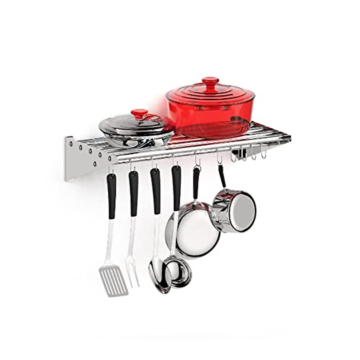 MegaChoice Stainless Steel Wall Shelf, 12'' x 24'', 145 lbs Load NSF Heavy Duty Commercial Wall Mount Shelving with 10pcs Hook, for Restaurant, Home, Kitchen, Hotel, Laundry Room, Bar