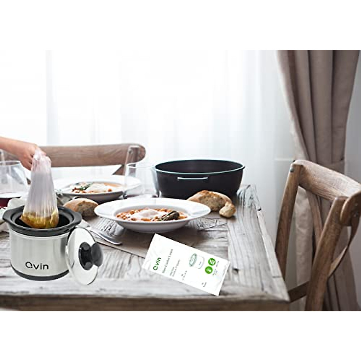 Qvin 0.65 qt mini slow cooker warmer with 10pcs slow cooker lines for 0.5Qt-0.75qt pots