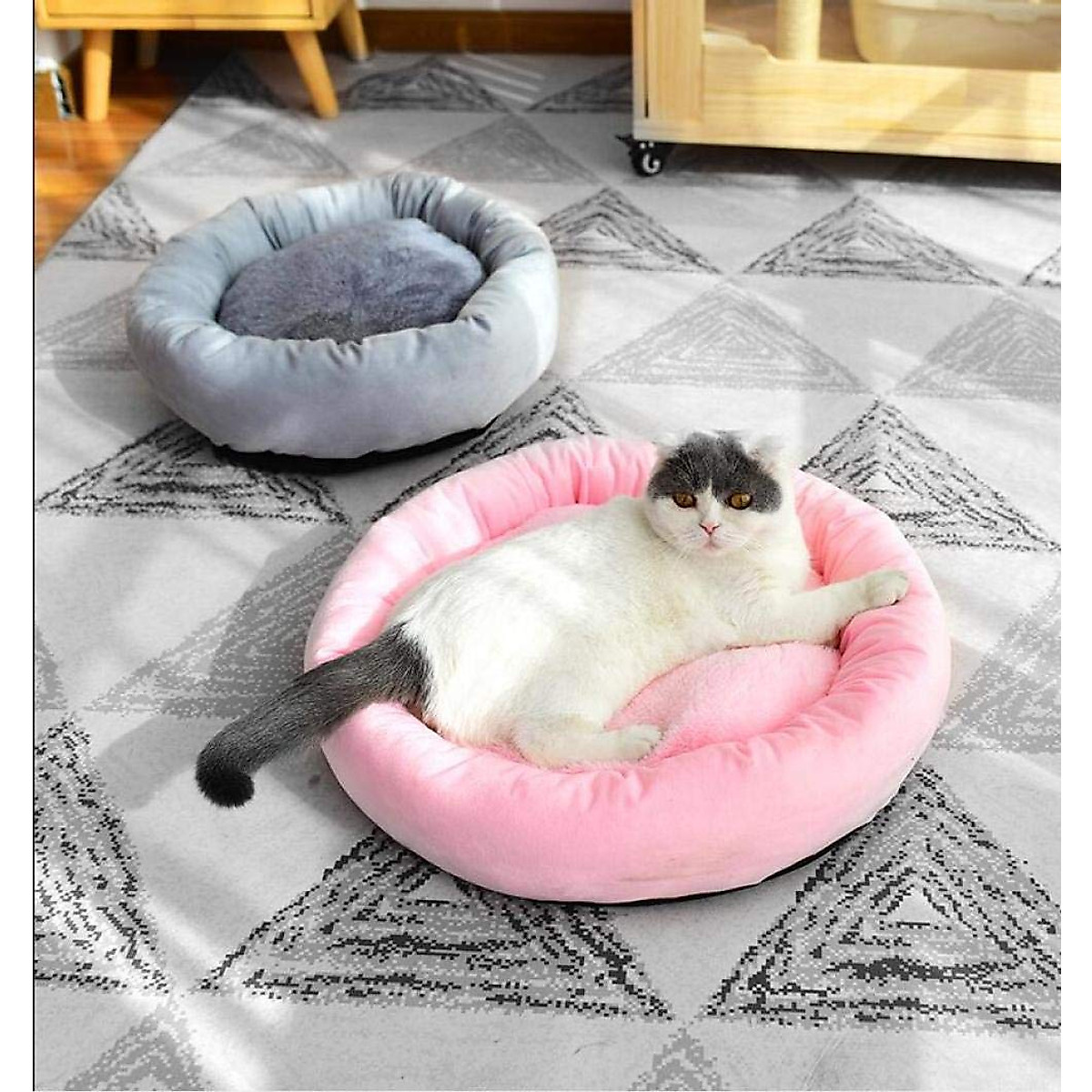 Bed Cat Bed Round Winter Warm Dog Cat Bed Plus Velvet Sleeping Pad Cat Supplies Kennel Removable Mat 1Pcs M