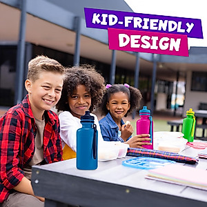 Bedwina Bulk Water Bottles For Kids - (pack Of 12) 18 Oz - 7.5 Inch BPA-Free Plastic with Pop-up Tops & Handles for Sports, Summer, Reusable Water Bottles Bulk For School