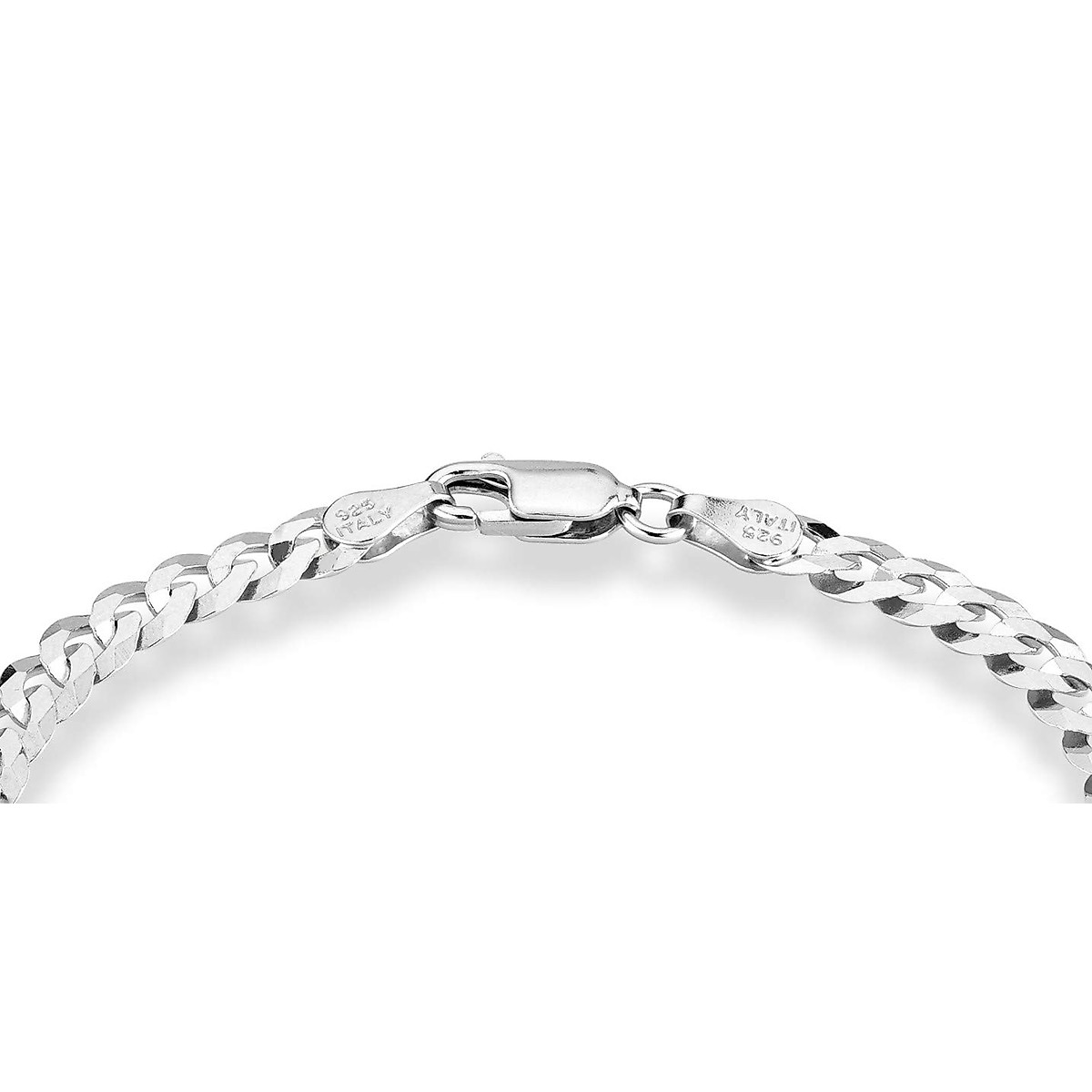 Miabella 925 Sterling Silver Italian 5mm Solid Diamond-Cut Cuban Link Curb Chain Bracelet for Men Women, Made in Italy (8.00 Inch)