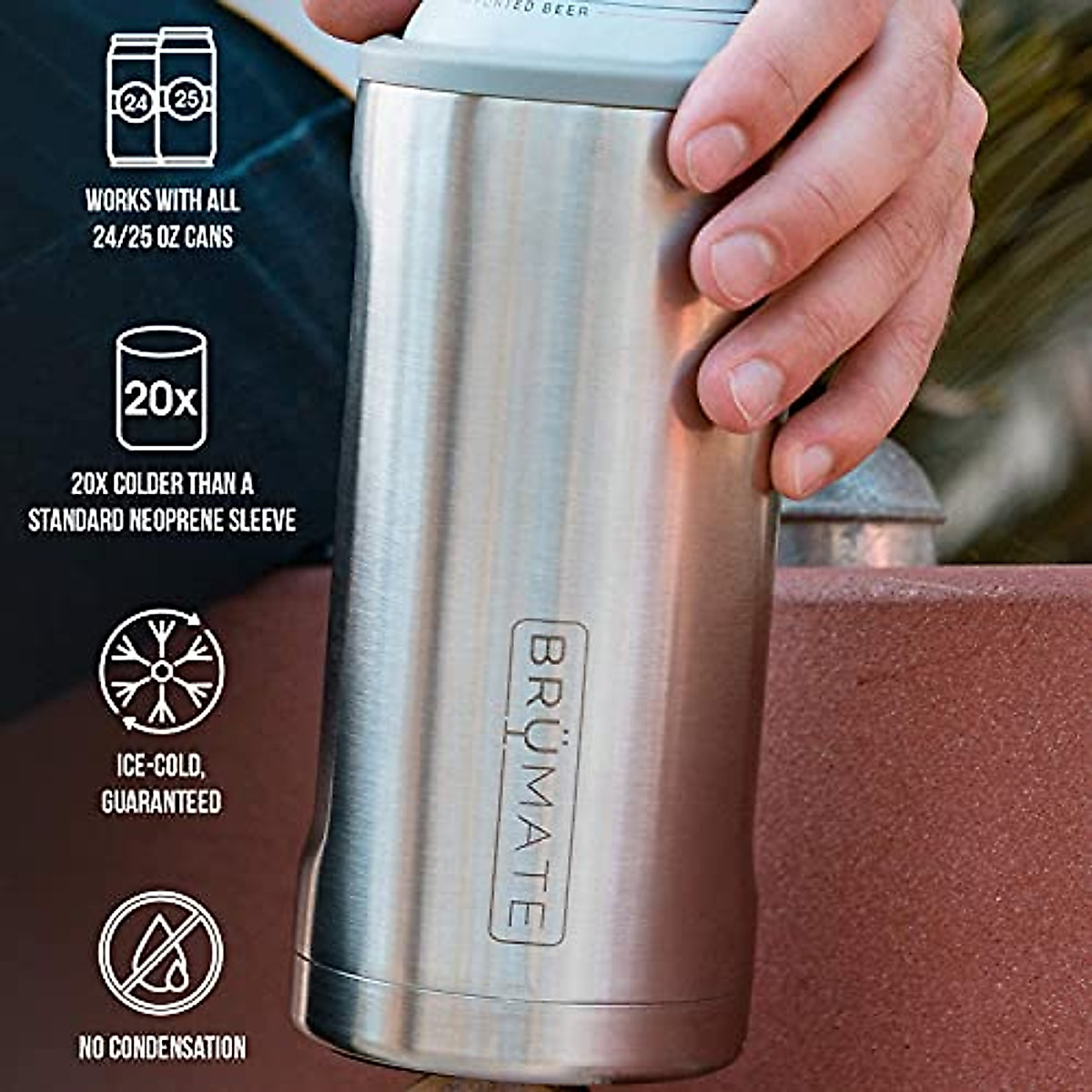 BrüMate Hopsulator Juggernaut Can Cooler Insulated for 24oz  / 25oz Cans | Can Coozie Insulated Stainless Steel Drink Holder for Beer, Tea, and Energy Drinks (Matte Black)
