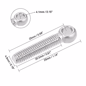 uxcell M5 x 25mm 304 Stainless Steel Machine Shoulder Lift Eye Bolt Rigging 4pcs