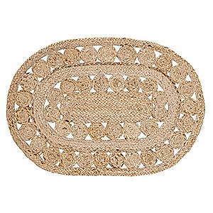 VHC Brands Celeste Braided Jute Oval Welcome Mat Farmhouse Handwoven Boho Area Rug, 20x30"