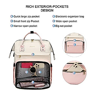 LOVEVOOK Laptop Backpack for Women Fashion Business Computer Backpacks Travel Bags Purse Doctor Nurse Work Backpack with USB Port, Fits 15.6-Inch Laptop Beige Pink