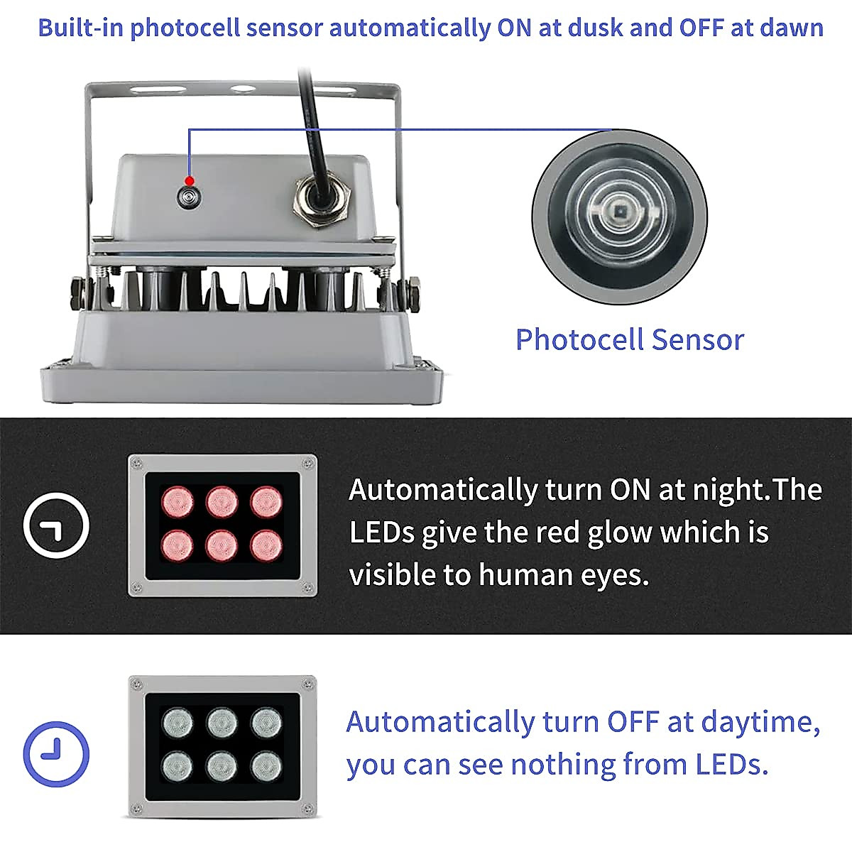 OHWOAI IR Illuminator, 6 LED IR Lights 850nm, Long Range Infrared Light, Outdoor Waterproof Lamp Night Vision, 10ft 12V 2A Power Supply