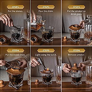 Torched Cocktails Whiskey Smoker Kit - Cocktail Smoker Kit, Torch, Wooden Gift Box, 4 Wood Chips Flavors, Whisky Stones, Tongs, and Spoon - Old Fashioned Smoker Kit for Bourbon, Wine, Beer