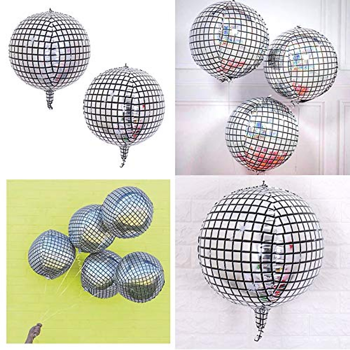 4Pcs 22inch Silver Disco Ball Balloon Party 4D Large Round Inflatable Sphere Shaped Aluminum Foil Mirror Balloon Birthday Grad Party Wedding Baby Shower Marriage Graduation Decor Supplies