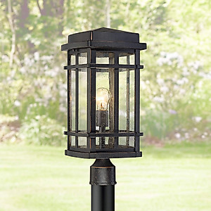 John Timberland Neri Mission Farmhouse Outdoor Post Light Fixture Oil Rubbed Bronze 19 1/4" Clear Seedy Glass for Exterior House Porch Patio Outside Deck Garage Yard Garden Driveway Home Lawn
