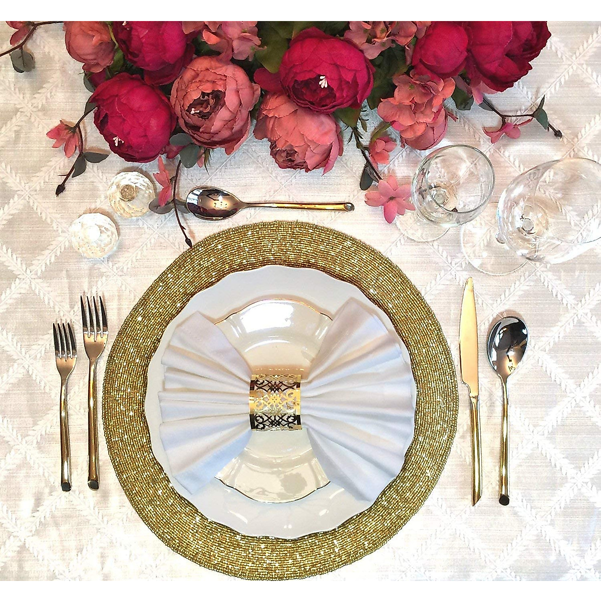 YESHIN 100 Pcs Premium Napkin Rings Laser Cut Foil Paper Napkin Holder for Wedding Party Dinner Table Decor,Special Events and Catering Services (Gold)