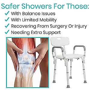 Vive Shower Chair with Arms & Back - Small, Narrow, Medical, Universal Bath Tub Transfer Bench - Safe Adjustable Handicap Stool for Inside Bathtub, Bathroom - Rotating Safety Sliding