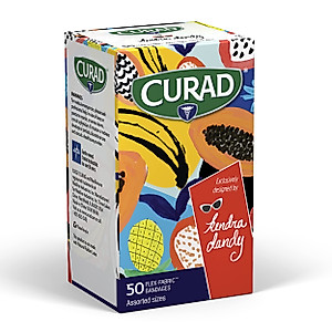 Curad Kendra Dandy Designer Adhesive Fabric Bandages (50 Count Variety Pack), 4 Colorful Patterns, 35 count Standard Bandages & 15 count XL Bandages