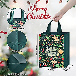 AhfuLife 8 PCS Small Christmas Gift Bags, 10.2'' x 8.2''x 4.7'', Reusable Non-Woven Christmas Tote Bags with Handles, Christmas Treat Bags for Kids Xmas Candy Party Favors Decorations