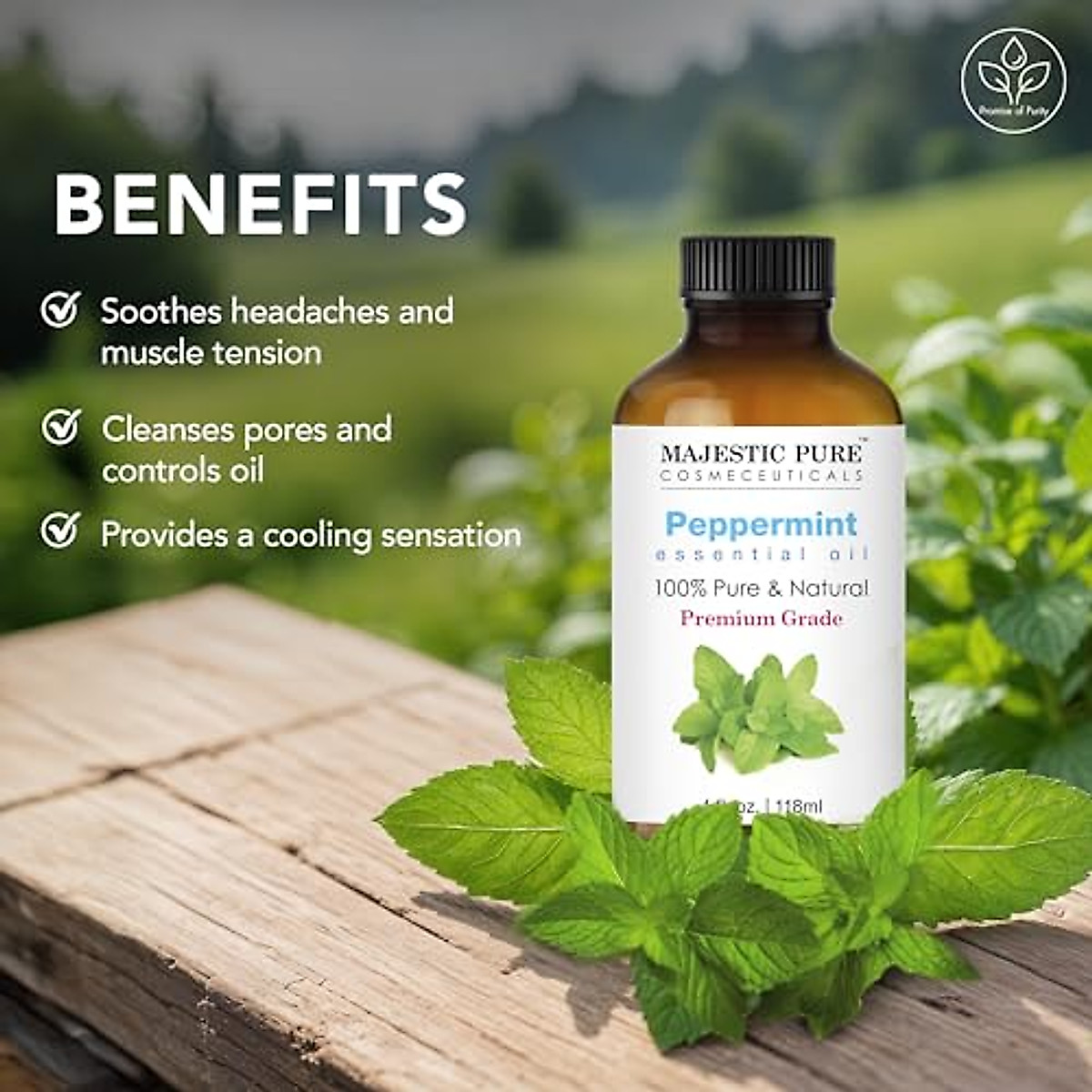 MAJESTIC PURE Peppermint Essential Oil | 100% Pure and Natural Peppermint Oil | Premium Grade Essential Oils for Hair Care, Home Diffusers, Skin, Aromatherapy, Massage and Humidifiers | 4 Fl Oz