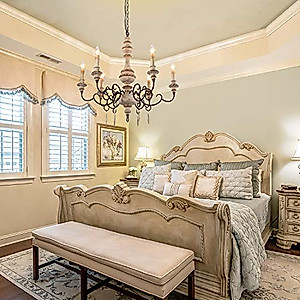 LNC Farmhouse Chandelier for Dining Room, 6-Light French Country Lighting , Handmade Wood Chandelier with Drop Pendants, Distressed White, 30.7”Dia