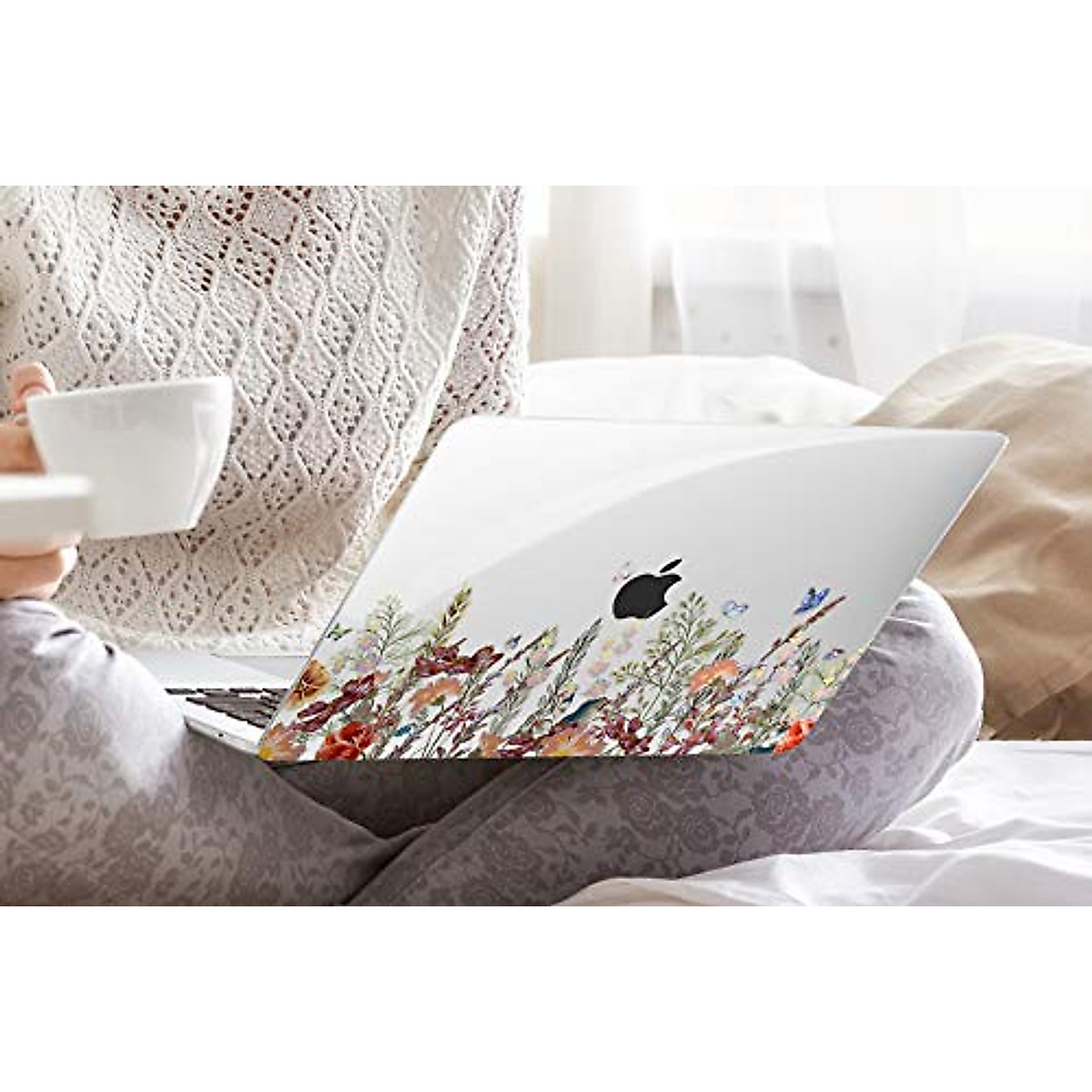 DONGKE Compatible with MacBook Air 13 inch Case 2021 2020 2019 2018 Release A2337 M1 A2179 A1932 with Retina Display & Touch ID, Plastic Hard Shell & Keyboard Cover - Floral Illustration