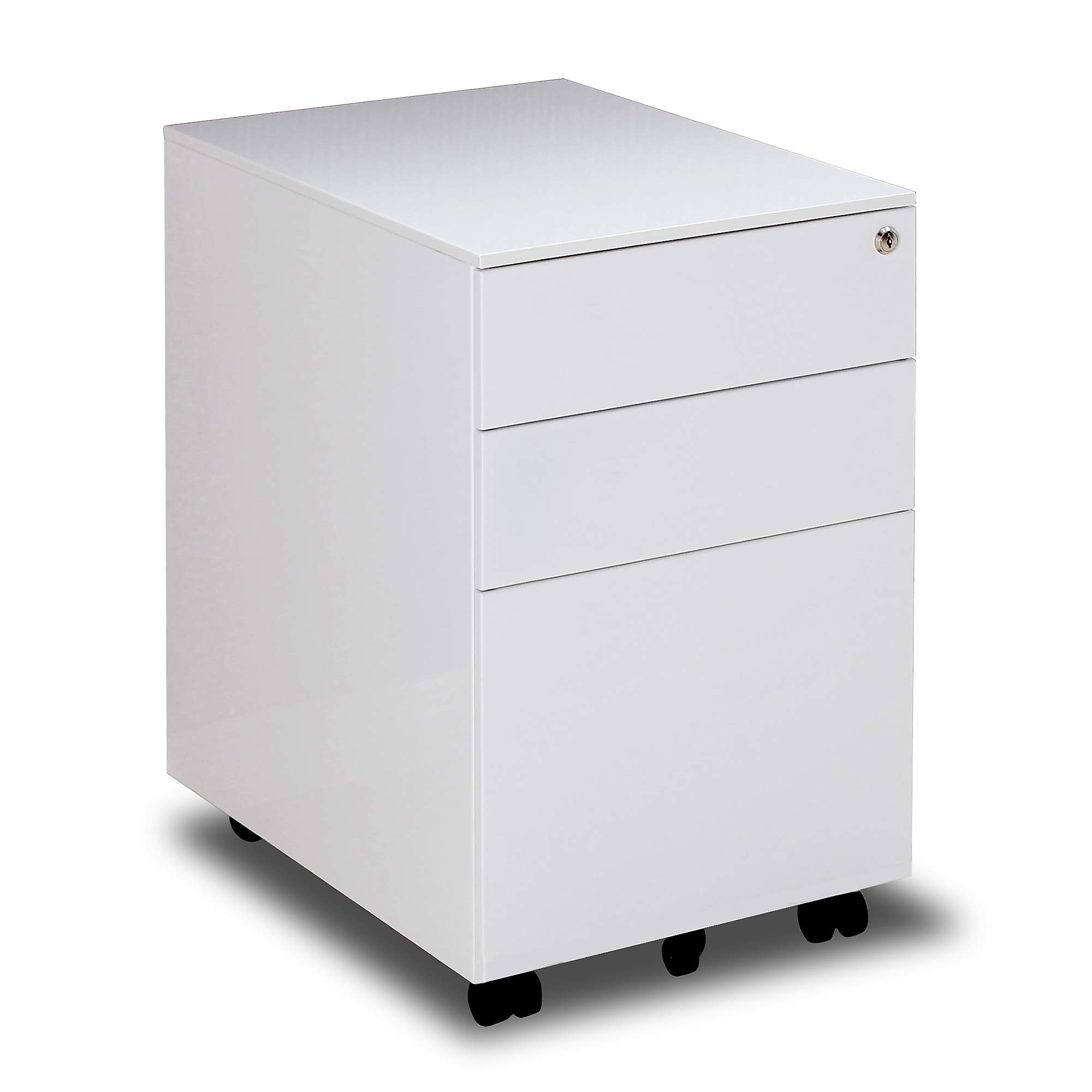 Majnesvon 3 Drawer Mobile File Cabinet with Lock Steel File Cabinet for Legal/Letter/A4/F4 Size, Fully Assembled Include Wheels, Home/Office Design, White+metal