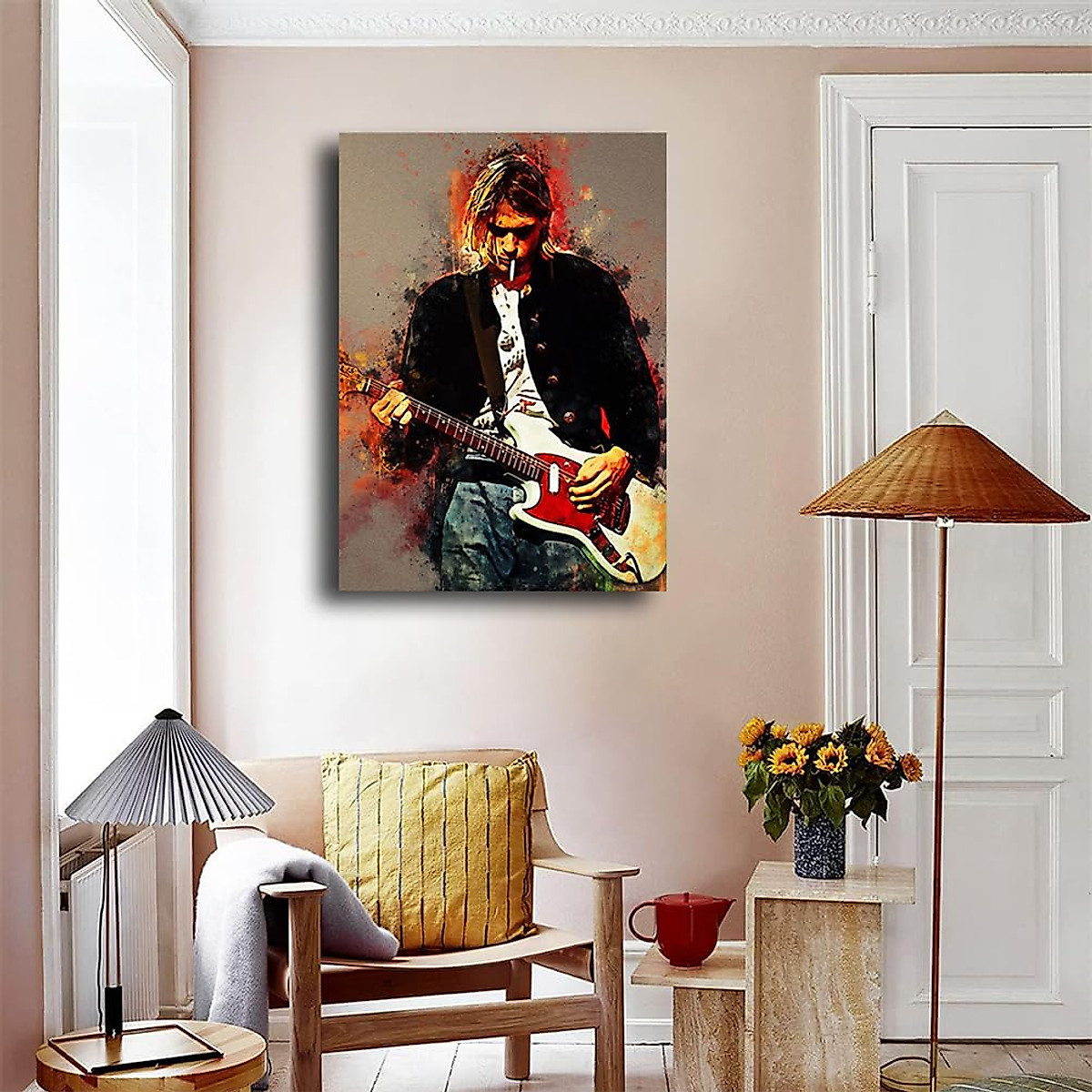 Art Poster Kurt Cobain Canvas Wall Decor for Living Room and Bedroom Garage Wall Bar Cafe Modern Home Framed or Unframed (12in*18in,Unframe)