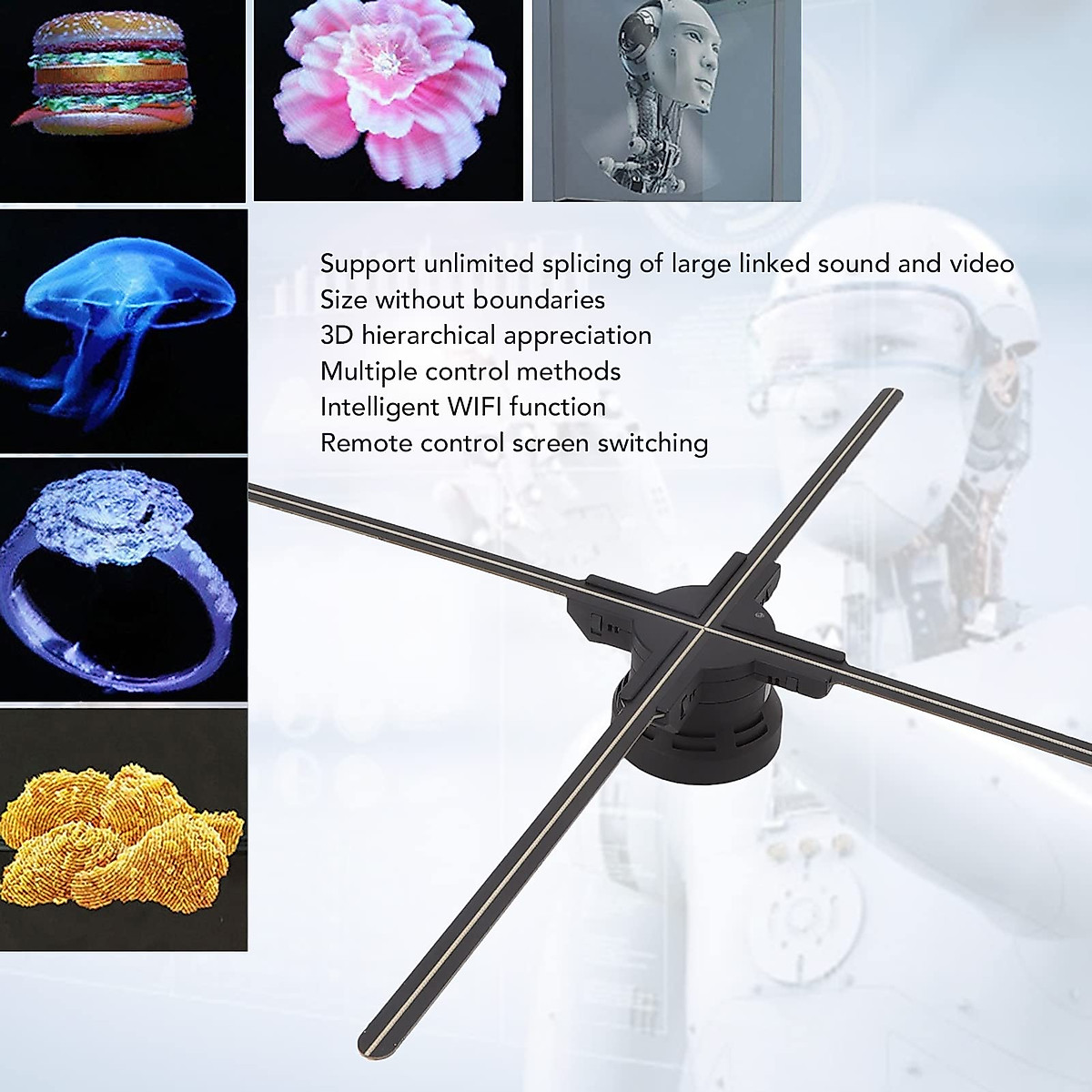 FTVOGUE 96W 3D Hologram Advertising Display Glasses Holographic Fan for Commercial Shop Signs Bars Casinos Parties