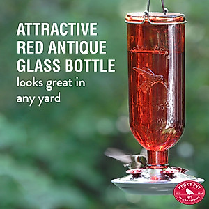 Perky-Pet 8109-2 Antique Glass Bottle Hummingbird Feeder-16-Ounce Capacity, Red