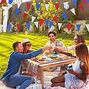 YSSAI 40 Ft Red Blue Silver Triangle Flag Bunting Banners Double Sided Glittery Hanging Paper Patriotic Pennant Banner 4th of July Decorations Patriotic Party Decorations Supplies, SA0030