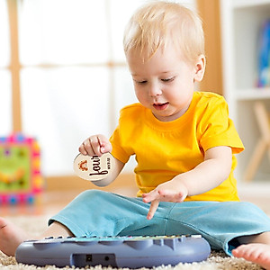 Yalikop 14 Pcs Wooden Baby Milestone Discs Cards Double Sided Baby Monthly Milestone Blocks Picture Props for Newborn Gift Pregnancy Birth Announcement Sign Month Baby Milestone Card with Storage Bag