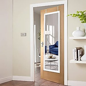 NicBex Over The Door Mirror Full Length Mirror for Door,Hanging Over Door or Leaning or Mounting,Hangers Included,Polystyrene Frame,Full Length Door Mirror for Bedroom,Dorm,White, 16" x 47"