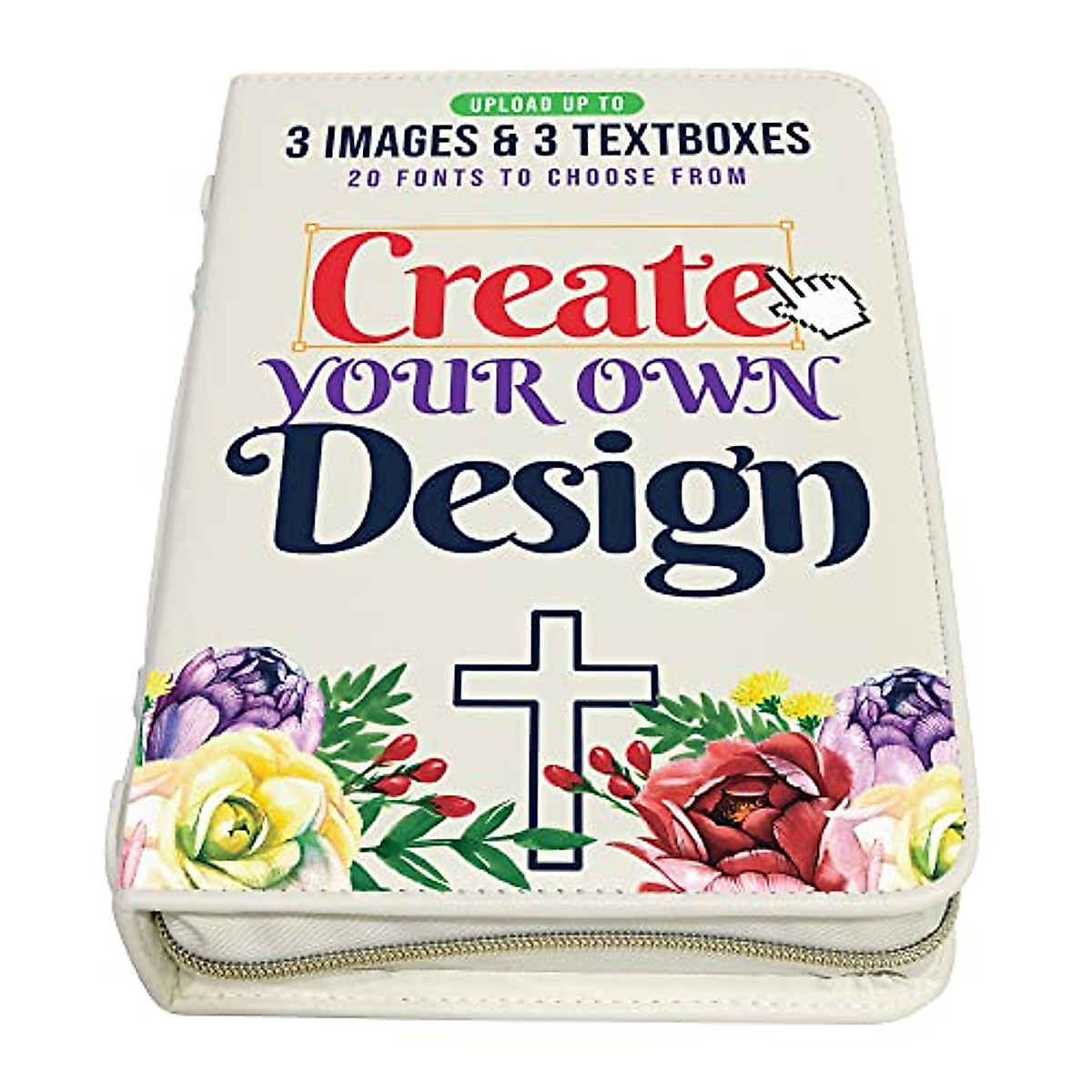 10x7 Inch Personalized Bible Cover – Create Your Own Design, Custom Bible Cover and Carrying Case with Handle – Leatherette Book Covers and Bible Case for Women - White (Freeform)