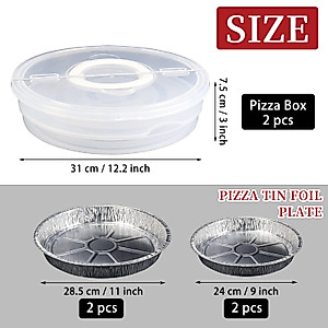 ERTIUANIO 2 Pack 12 In Pizza Food Storage Container with Lid and Handle, 2 Compartments Pizza Slice Storage Container with Foil Pie Pan, Round Pie container for Cake Cheesecake Tortilla Pastry