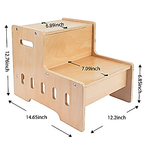 Wooden 2 Step Stool for Kids, Victostar 2 Step Stool for Bathroom, Potty Training, Kitchen and Closet, Perfect for Kids and Adults