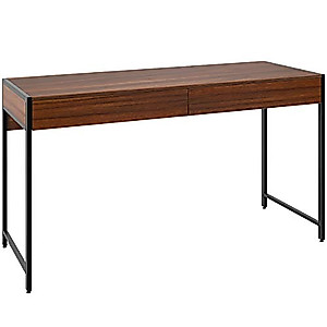 Tangkula Computer Desk with 2 Drawers, Simple Wooden Study Writing Desk with Steel Frame, 44 Inches Laptop PC Workstation, Student Desk Home Office Desk Ideal for Bedroom & Office (Brown)