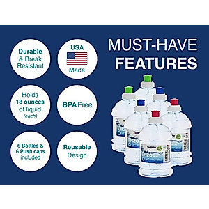 Arrow H2O On The Go Water Bottle, 18 Fl Oz (Includes 6 Bottles) - Mini Clear Plastic Water Bottle with Push Cap - Made in the USA, BPA Free - Built-In Handle, Ideal for School and Sports Practice