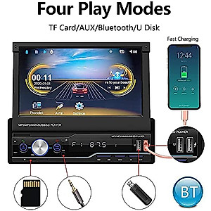 7 Inch Single Din Car Stereo, Apple Carplay Android Auto Flip Out Car Touchscreen Radio with Bluetooth,Mirror Link,Backup Camera, USB/AUX Input,AM/FM