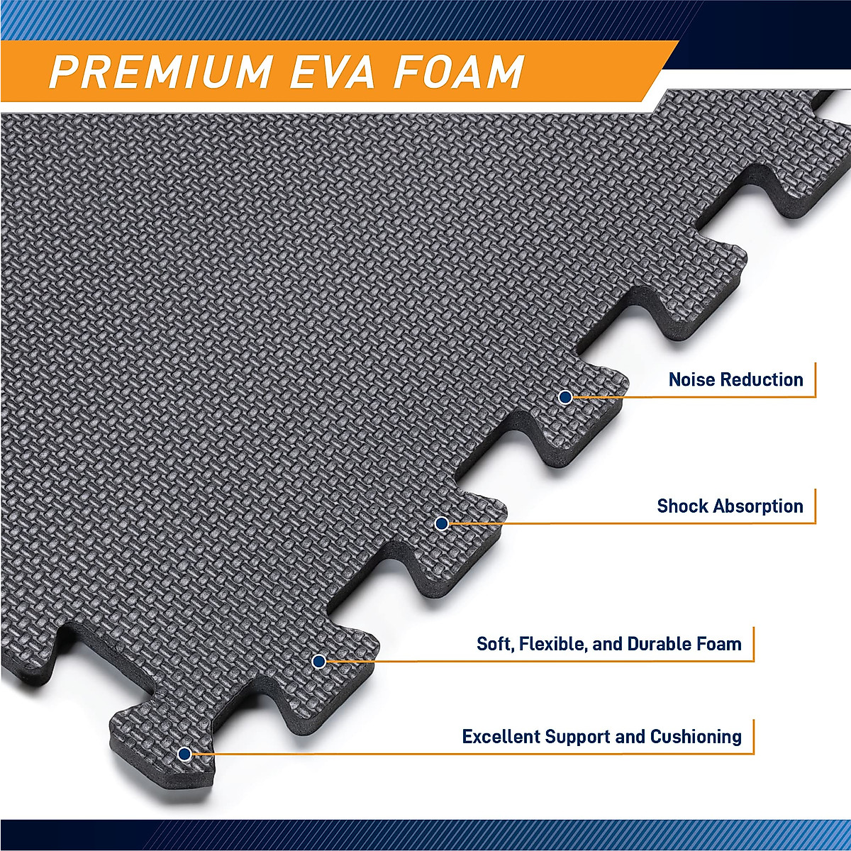 Marcy High Density Non-Slip 24 sq ft Fitness Mat / Equipment Interlocking Puzzle Mat and Floor Protector for Treadmills, Exercise Bikes, and Accessories MAT-39, Black