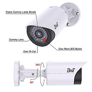 BNT Dummy Fake Security Camera, with One Red LED Light at Night, for Home and Businesses Security Indoor/Outdoor (4 Pack, White)