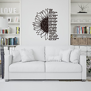 You are Beautiful Victorious Enough Created Strong Amazing Capable Chosen Never Alone Always Loved Sunflower Vinyl Wall Decal Bible Verse Quotes Decal for Girls Room Decor