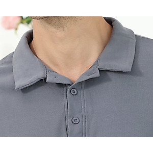Mens Outdoor Polo Shirt Thick Golf Pullovers Long Sleeve Skin Friendly Thermal Fabric 2XL Grey