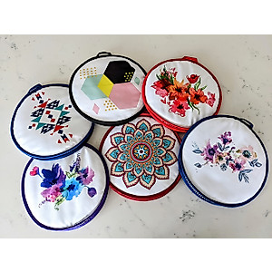 AQT Microwaveable Tortilla Warmer - 11 inch - Fabric Pouch - Food Warmer - Roti Warmer - Mandala, Floral, Aztec Prints (Burgundy Mandala)