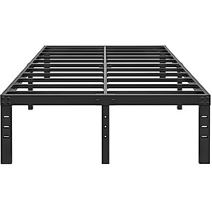 HOBINCHE 14 Inch Metal Bed Frame Queen Size No Box Spring Needed - Easy Assembly Heavy Duty Noise Free Narrow Bedframes - Double Black Basic Steel Slats Platform with Storage