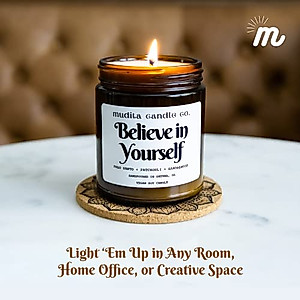 All Natural Vegan Soy Candles - Aromatherapy Candles for Home, Bathroom, Office - 70-80 Hours Long Burning Luxury Candle - Palo Santo, Patchouli, Sandalwood Scent by Mudita - Believe in Yourself