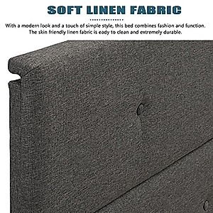 Harper & Bright Designs Queen Platform Bed Frame with Storage Underneath, Metal Size Lift Up , Headboard, Upholstered Bentwood Slats, Gray