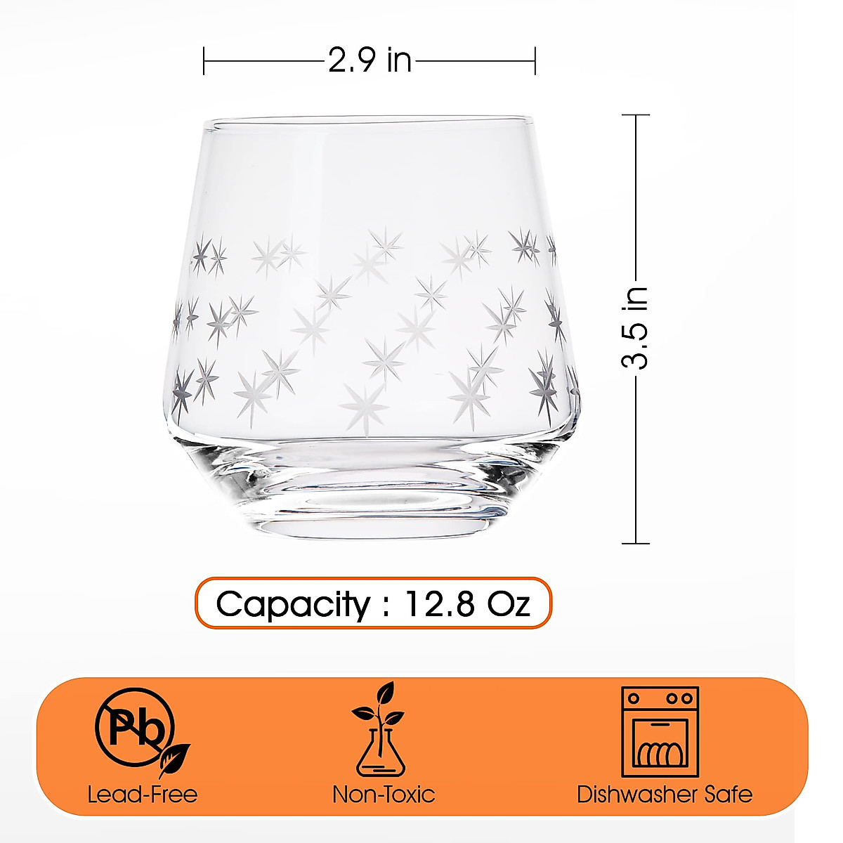 1917 Hand Blown Etched Stemless Wine Glasses set of 4-12.8oz, Wine Tumblers for Red and White Wine, Water Glasses, Drinking Glasses Gift Cup Sets