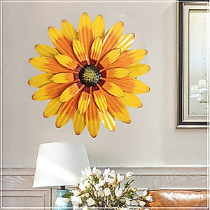 Kunjocy Metal Flower Wall Art Decor Retro Iron Sunflower Sculpture Garden Hanging Decoration for Home Yard Indoor Outdoor (Yellow)