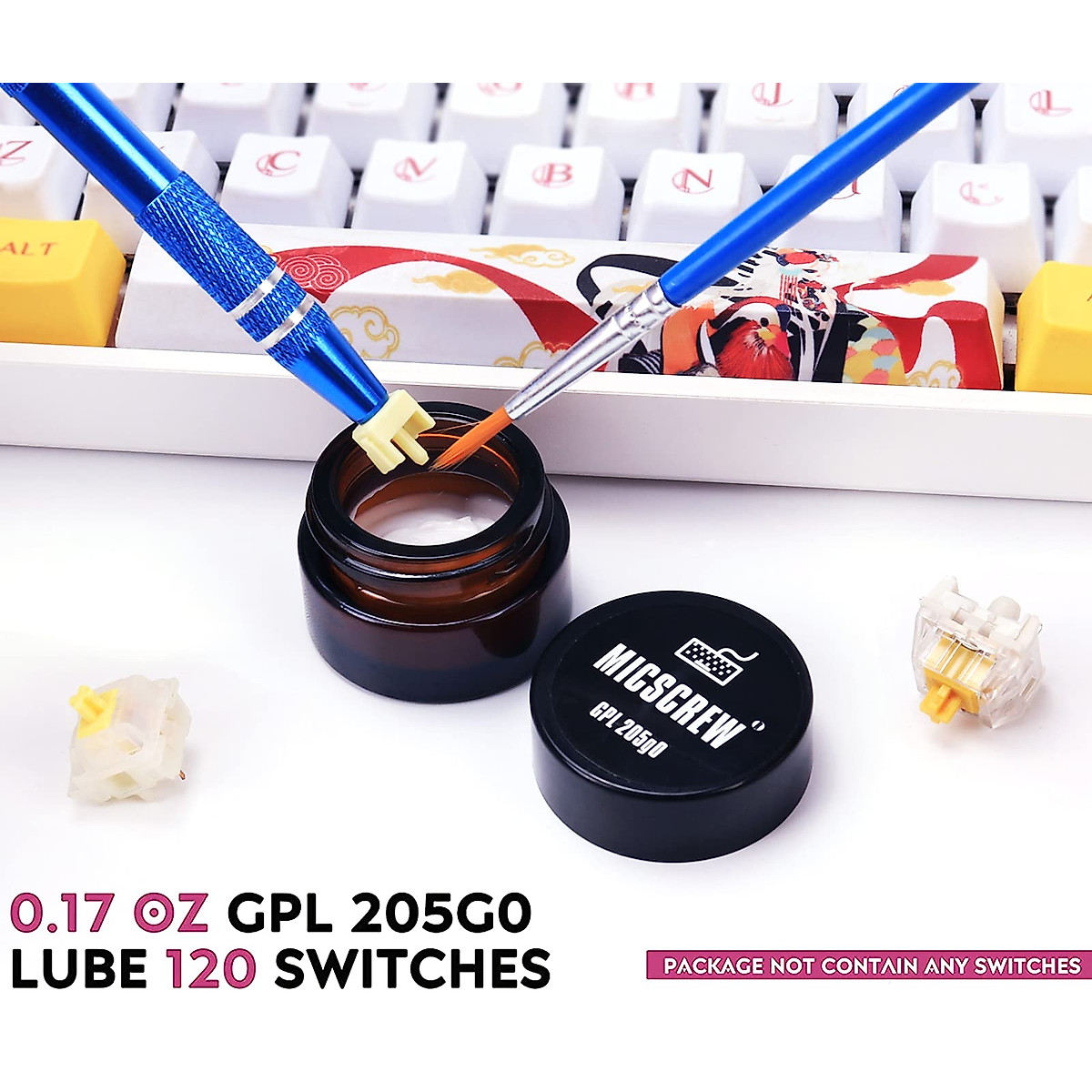 Keyboard Lube Kits 5PCS Contain GPL 205G0 Grease 0.17oz, Stem Holder Keycap Puller Lube Brush, and Switch Puller, Universal Switch Lubricant for Mechanical Keyboard Switches and Stabilizer