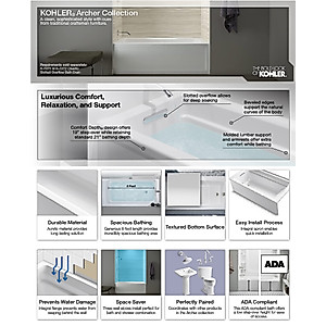 KOHLER K-1125-RA-0 Archer 72-Inch x 36-Inch Alcove Bath with integral apron and right hand drain, White