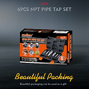 HORUSDY 6-Piece NPT Pipe Tap Set, Sizes Includes 1/8", 1/4", 3/8", 1/2", 3/4" and 1"